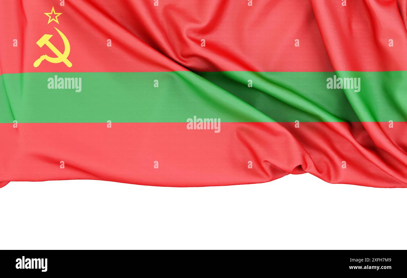 Flag of Transnistria (Pridnestrovie) isolated on white background with copy space below. 3D ...