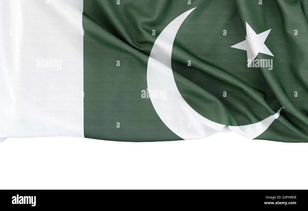 Flag of Pakistan isolated on white background with copy space below. 3D ...