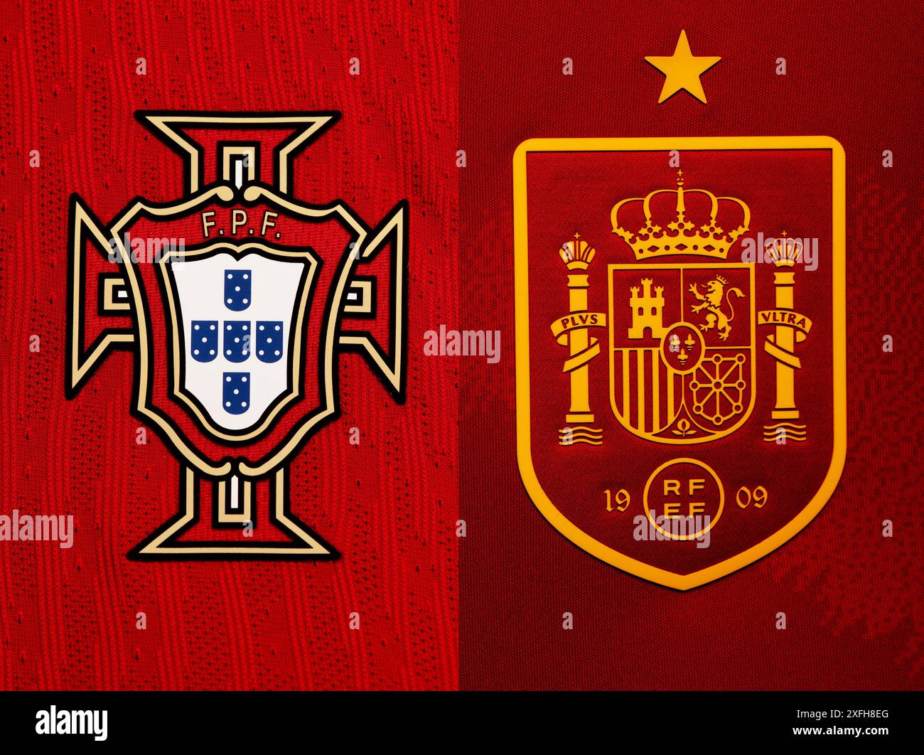 Close up of National Football team crest on home kit. UEFA EURO 2024 ...