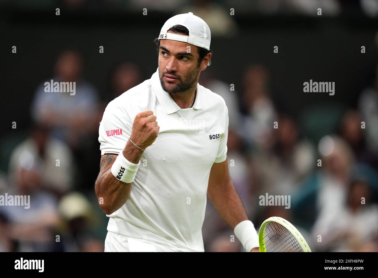 Matteo Berrettini reacts during his match against Jannik Sinner (not pictured) on day three of ...