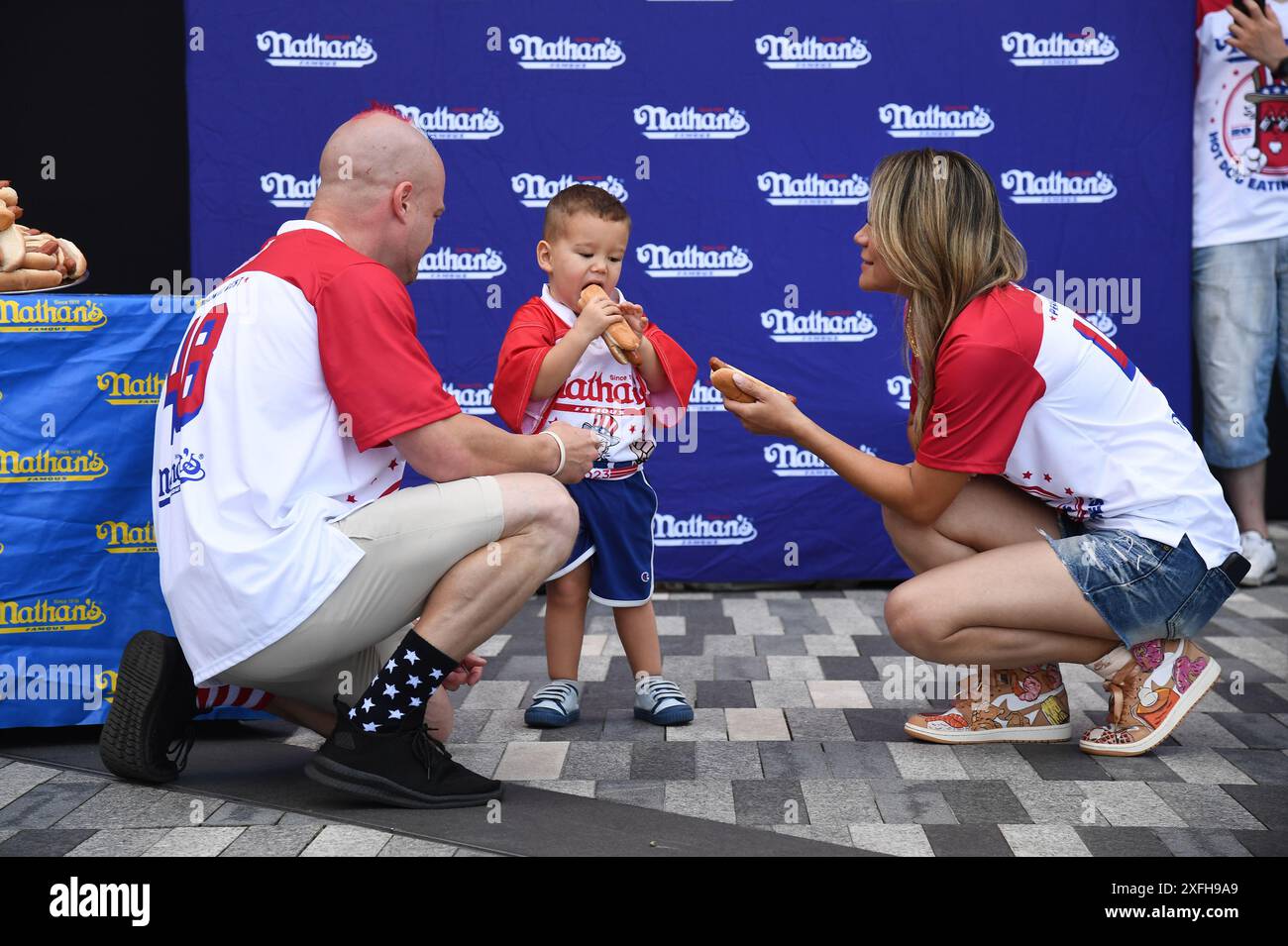 New York, USA. 03rd July, 2024. Nick Wehry (l), and his wife Miki Sudo ...