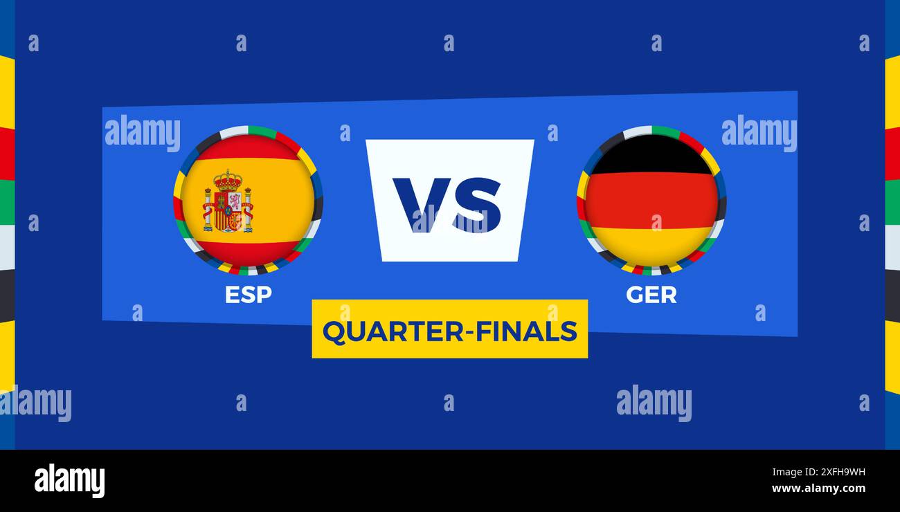 Spain vs Germany football match in Quarter Final. Football competition ...