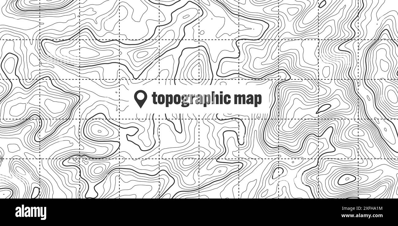 Topographic map with contour lines. Geographic terrain grid, relief height elevation. Ground ...