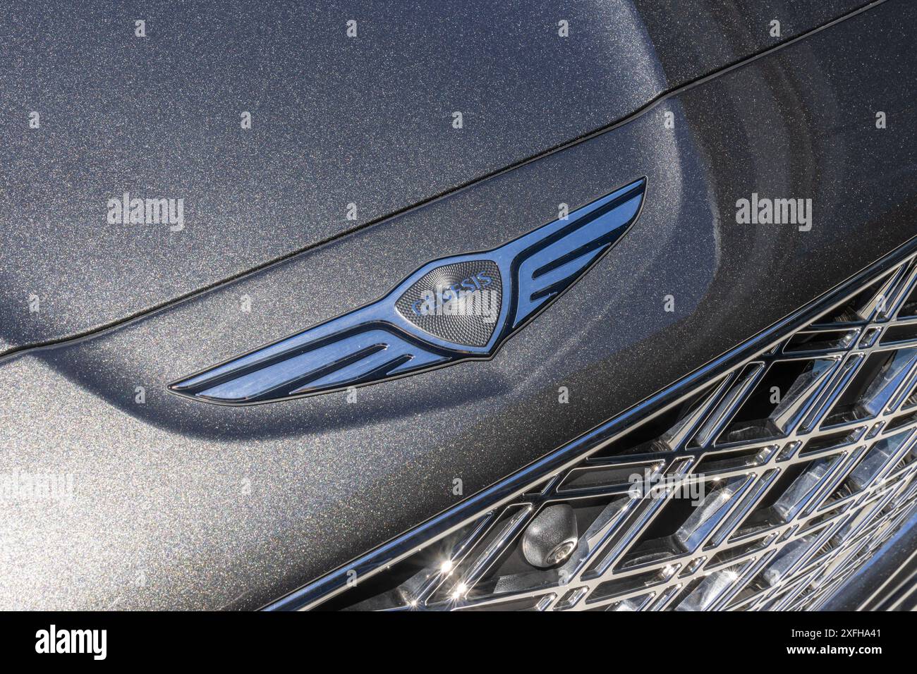 Indianapolis - June 30, 2024: Genesis logo on a GV80 2.5T. Genesis ...