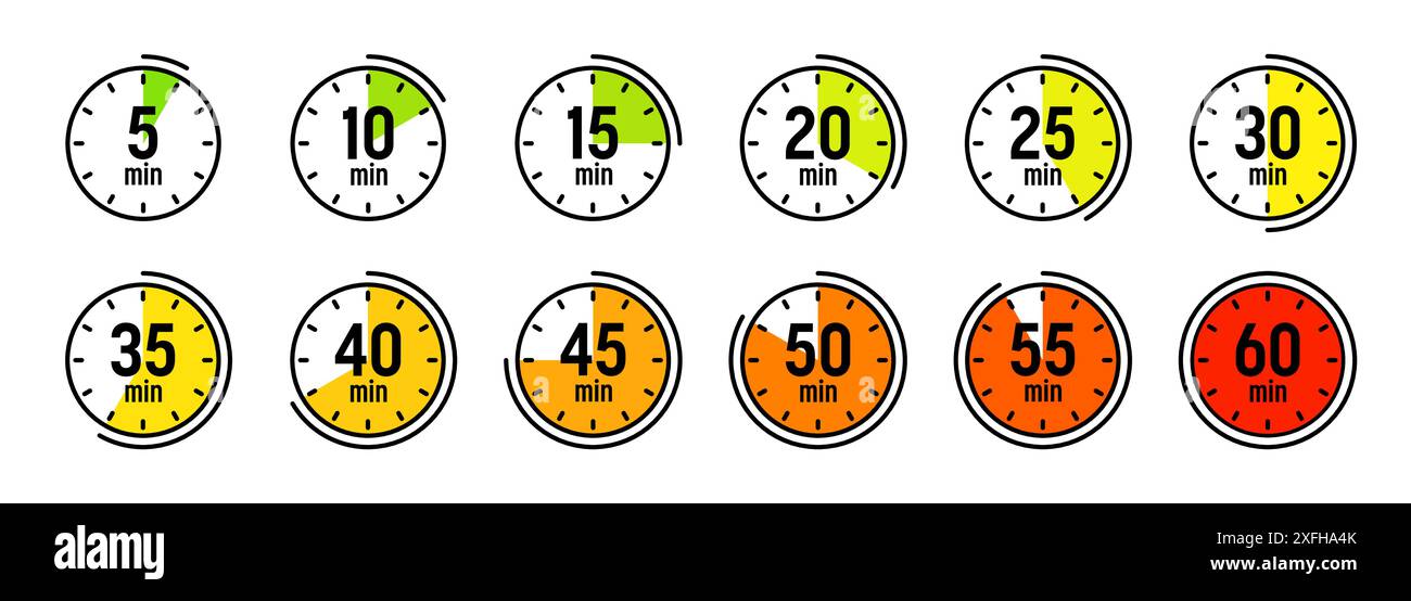 Stopwatch icons. Colorful simple chronometer, time counter with dial ...