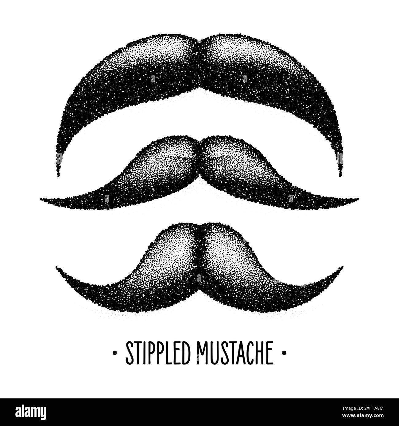 Stippled vintage mustache. Curly facial hair. Hipster beard. Stippling ...