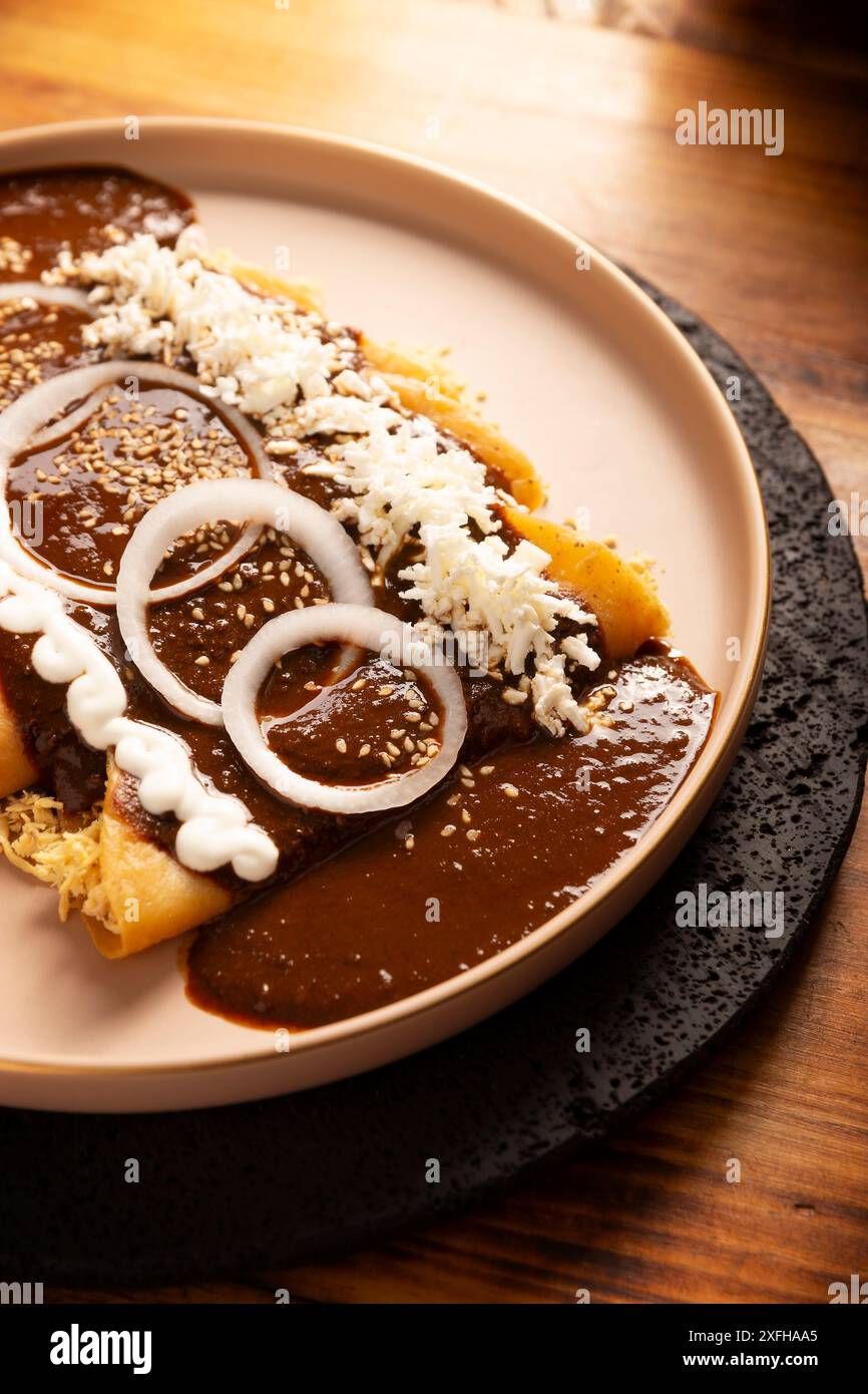 Chicken enmoladas. Also known as mole poblano enchiladas, they are a ...