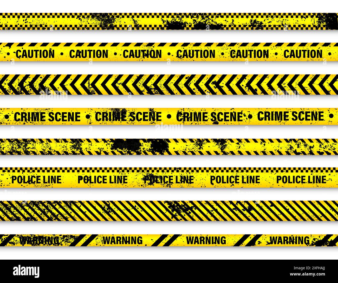 Old grunge barricade construction tape. Yellow police warning line ...