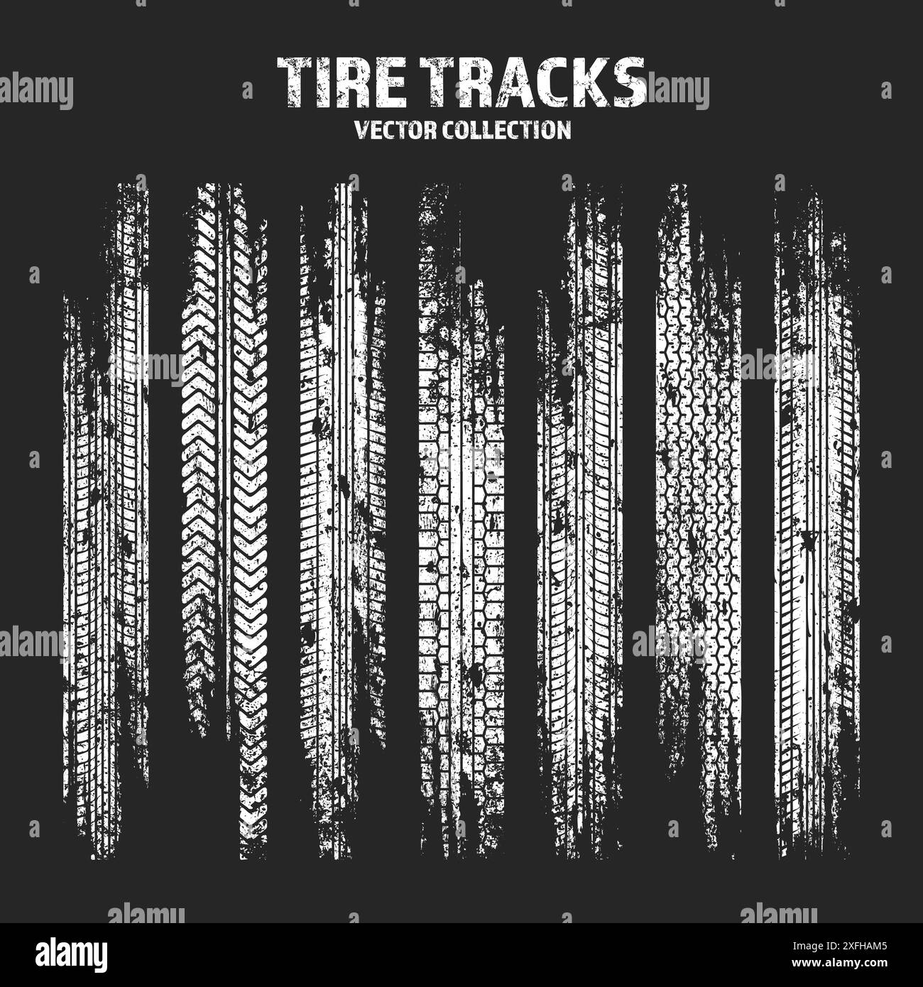 Grunge tire tracks, wheel braking marks. Truck, car or motorcycle tread ...