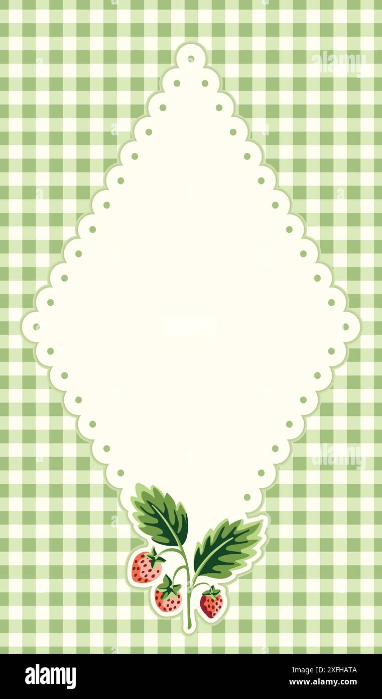 Cottage Core Garden Strawberry and Gingham Diamond Vector Frame ...
