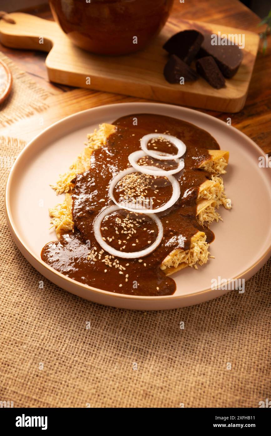 Chicken enmoladas. Also known as mole poblano enchiladas, they are a ...