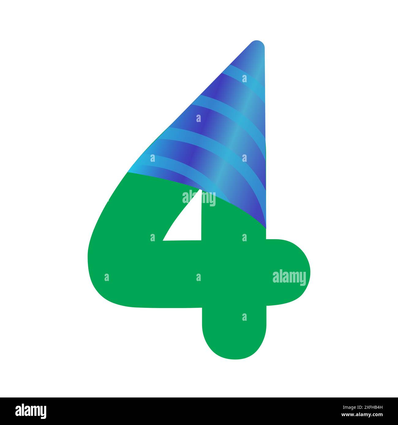 Celebrating 4th anniversary. Green number 4 wearing a blue party hat ...
