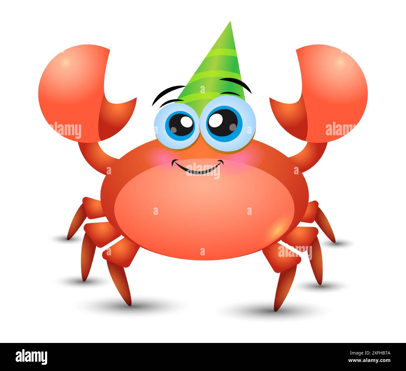 Cartoon illustration of a Cute Crab with a Party hat on white ...