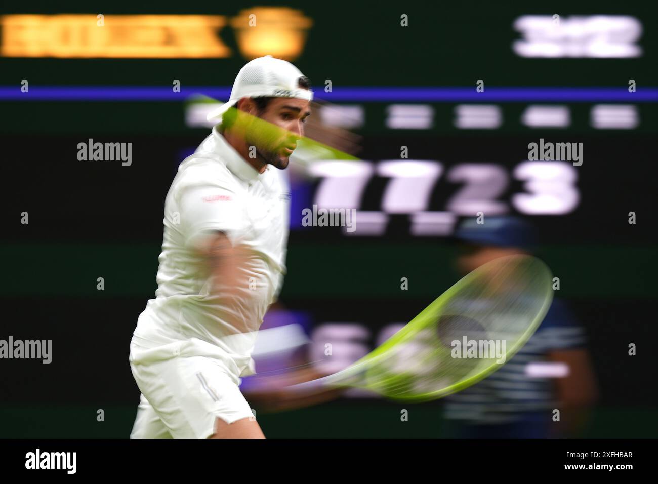 Matteo Berrettini in action against Jannik Sinner (not pictured) on day three of the 2024 ...