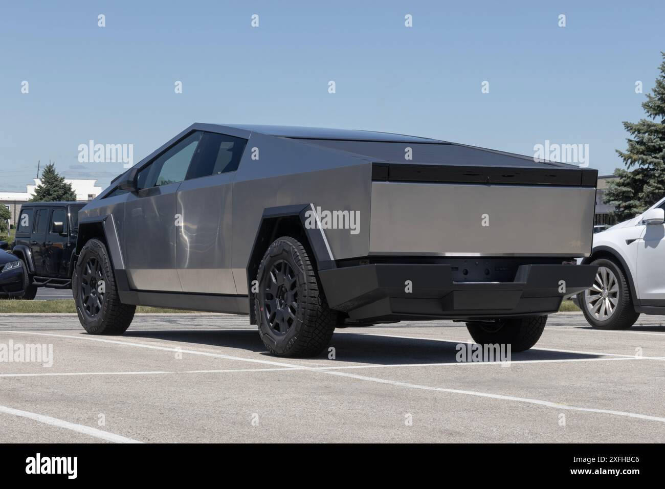 Indianapolis - June 30, 2024: Tesla Cybertruck display at a dealership ...