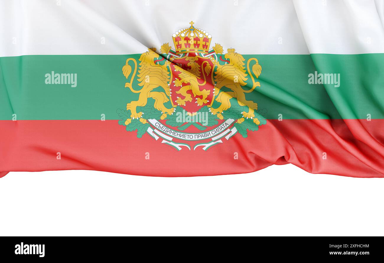 Flag of Bulgaria isolated on white background with copy space below. 3D rendering Stock Photo ...