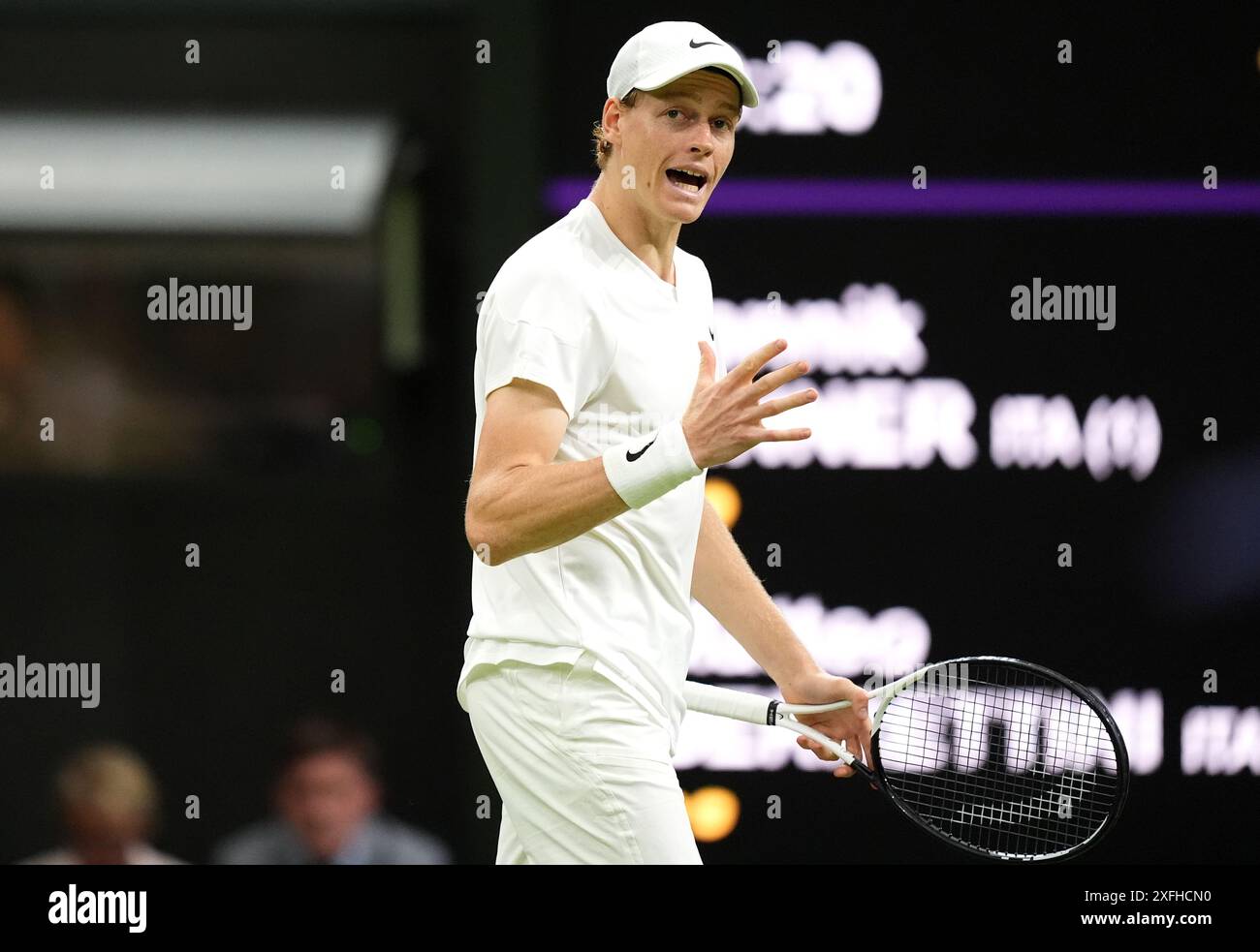 Jannik Sinner reacts during his match against Matteo Berrettini (not pictured) on day three of ...