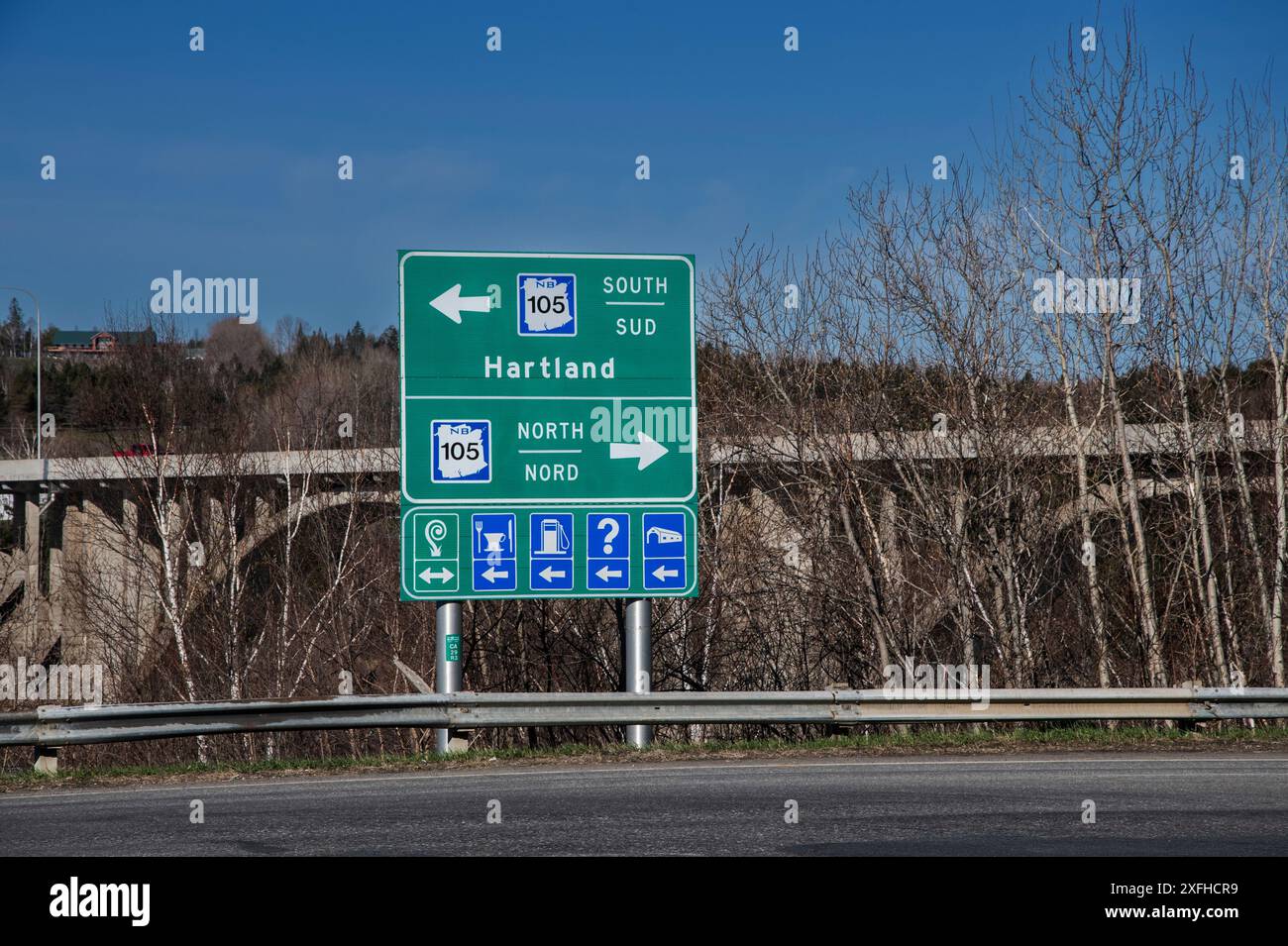 Highway sign to Hartland on NB 105 in New Brunswick, Canada Stock Photo ...