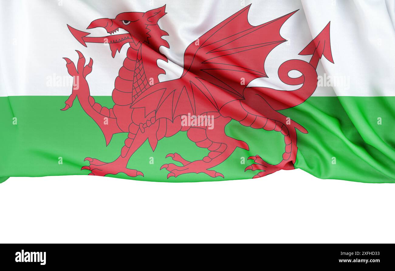 Flag of Wales isolated on white background with copy space below. 3D rendering Stock Photo - Alamy
