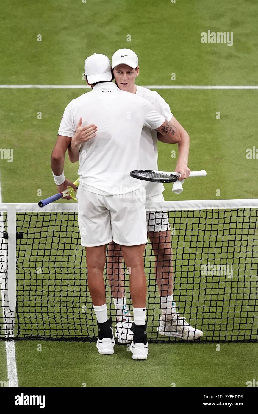 Jannik Sinner following his victory victory over Matteo Berrettini on day three of the 2024 ...