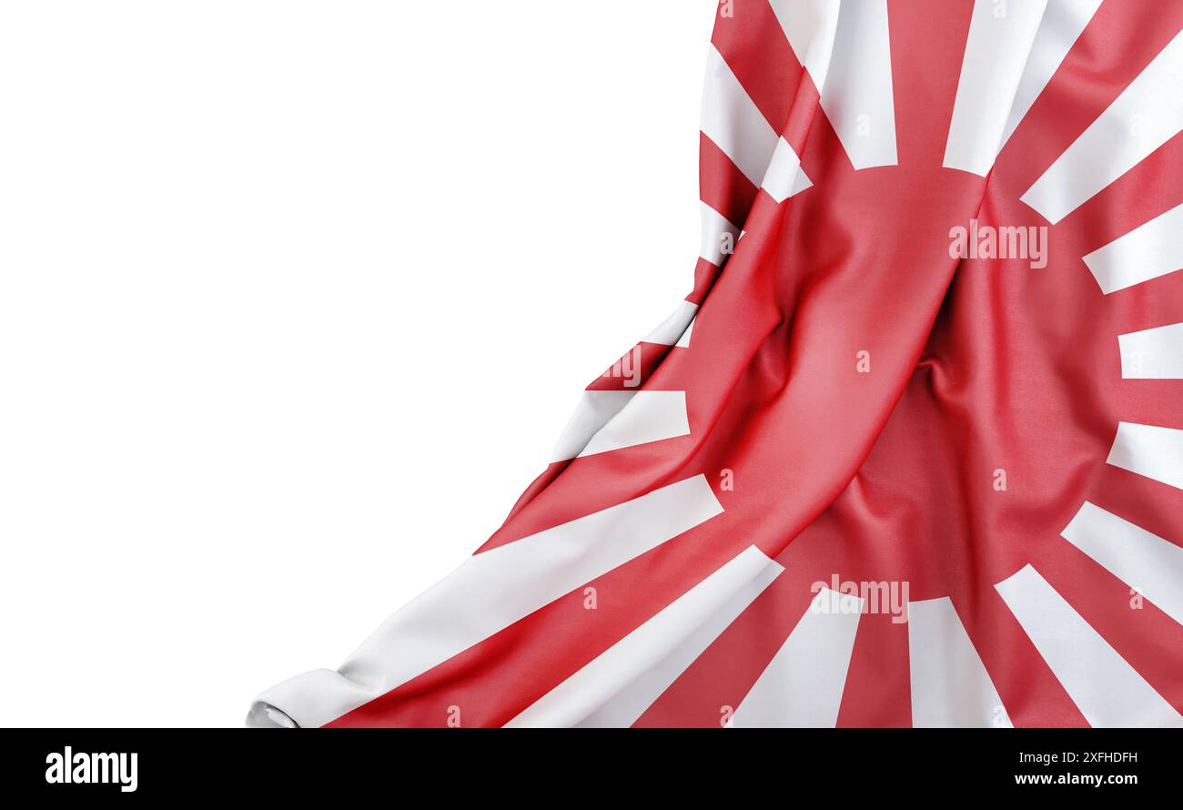 Japanese Rising Sun Flag with empty space on the left. Isolated. 3D ...