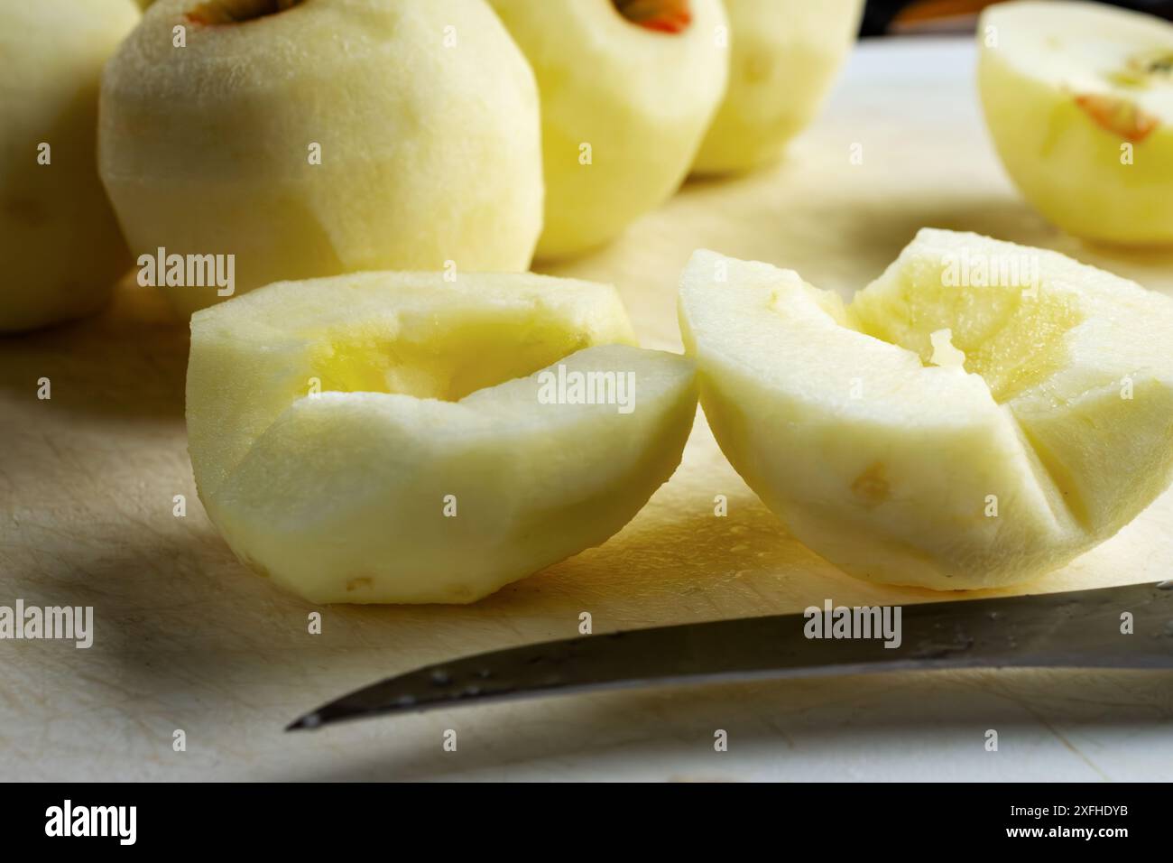 Gala apple cut in half with the core and seeds removed. Preparation for ...