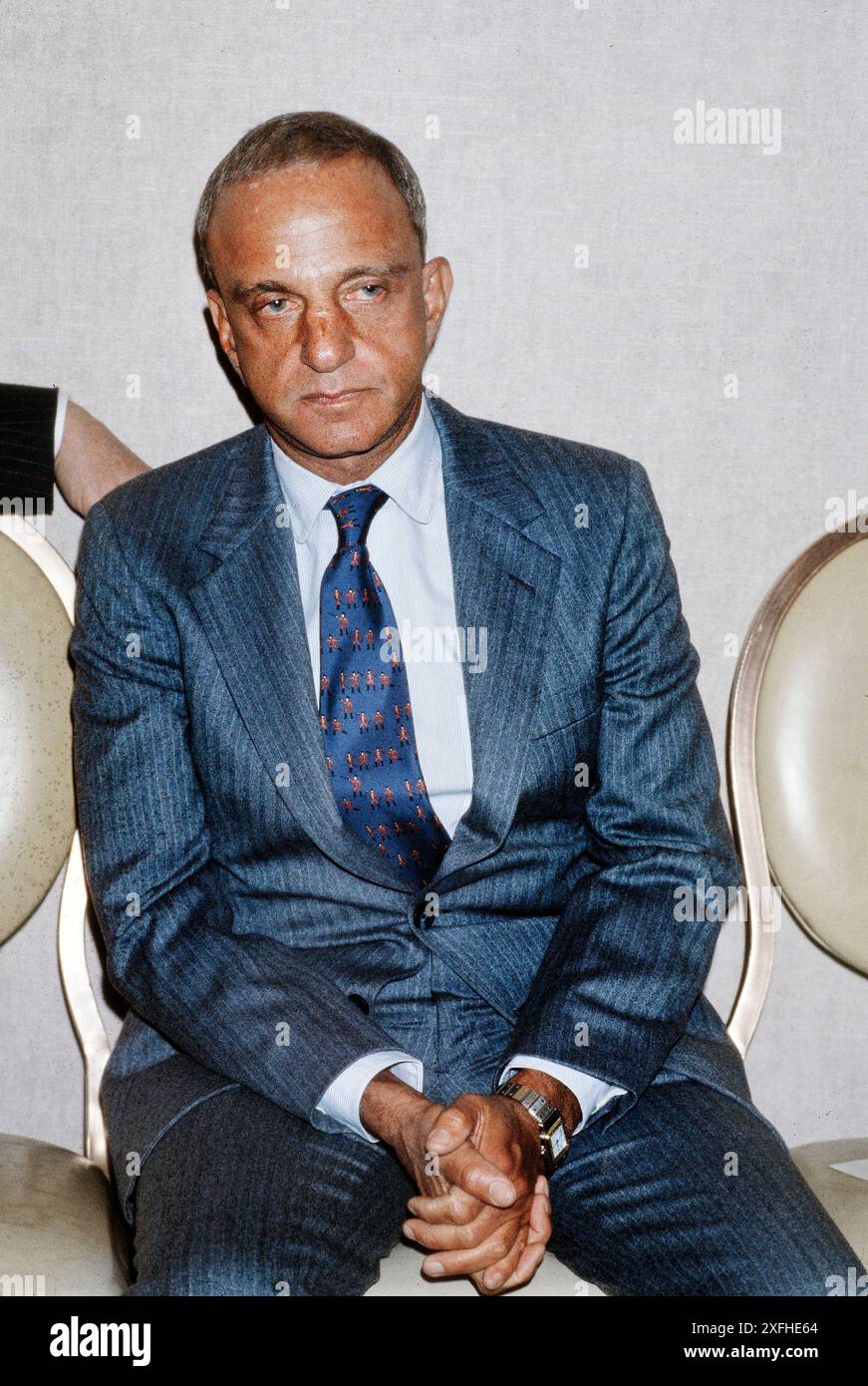 American lawyer and prosecutor Roy Cohn, three-quarter length seated ...