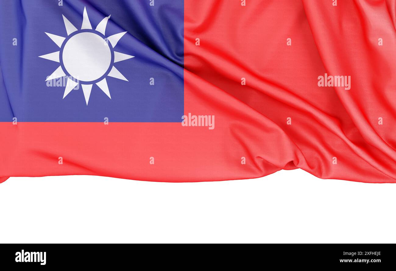 Flag of Taiwan isolated on white background with copy space below. 3D ...