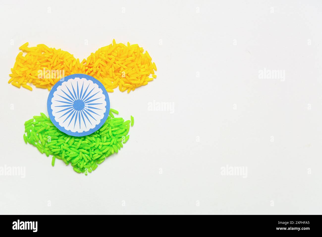 Flag in India made from colorful rice in shape of heart on white ...