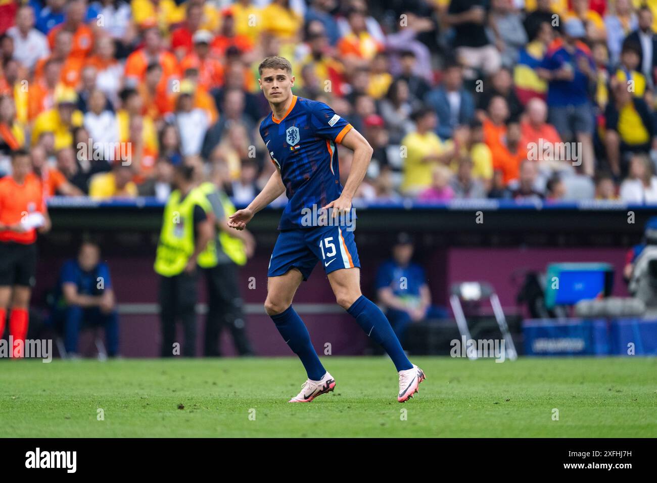 Munich, Germany. 02nd, July 2024. Micky van de Ven (15) of the Netherlands seen during the UEFA ...