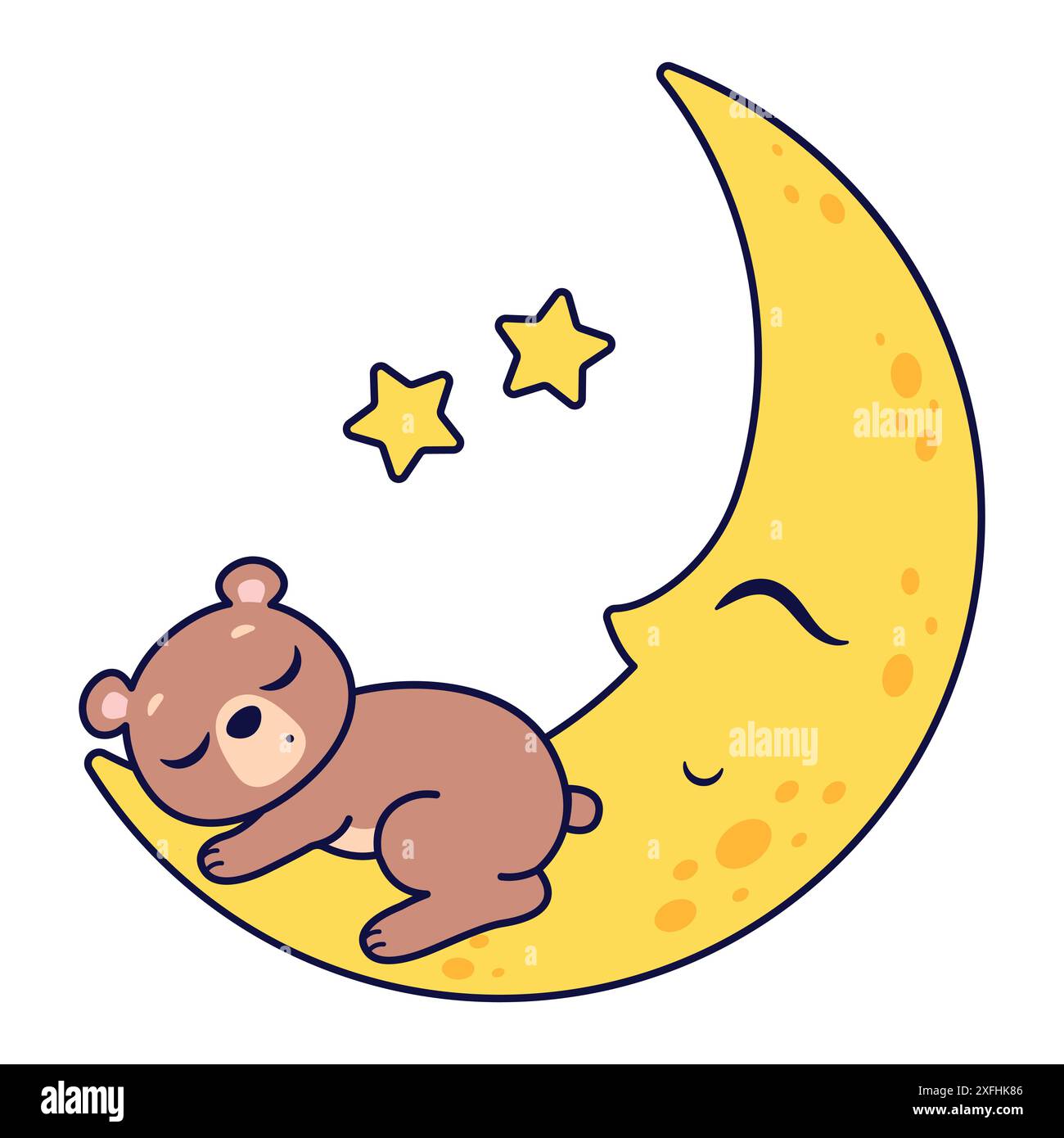Adorable cartoon bear sleeps on the moon. Vector illustration Stock ...