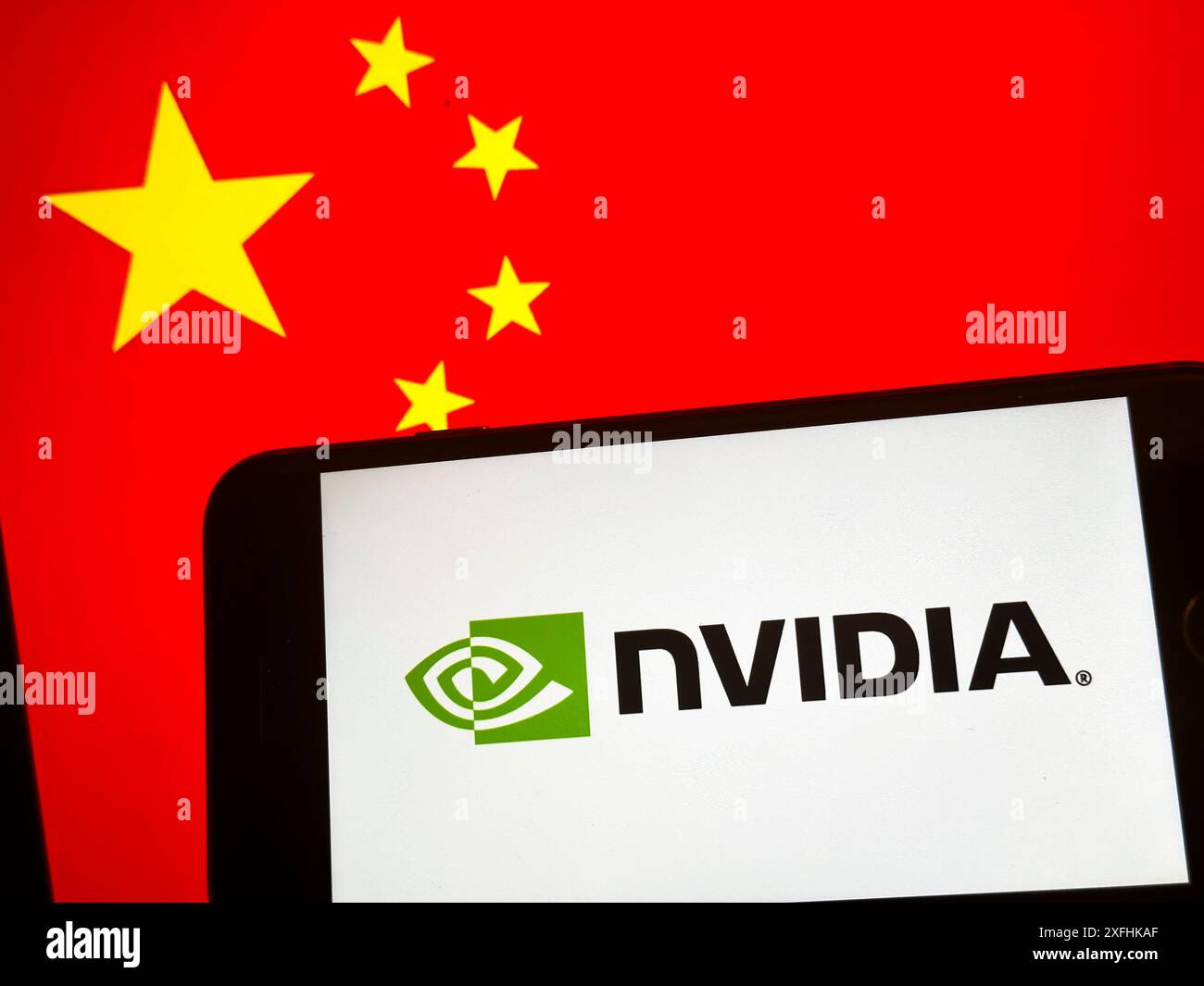 New York, New York, USA. 1st July, 2024. NVIDIA logo with the Chinese ...