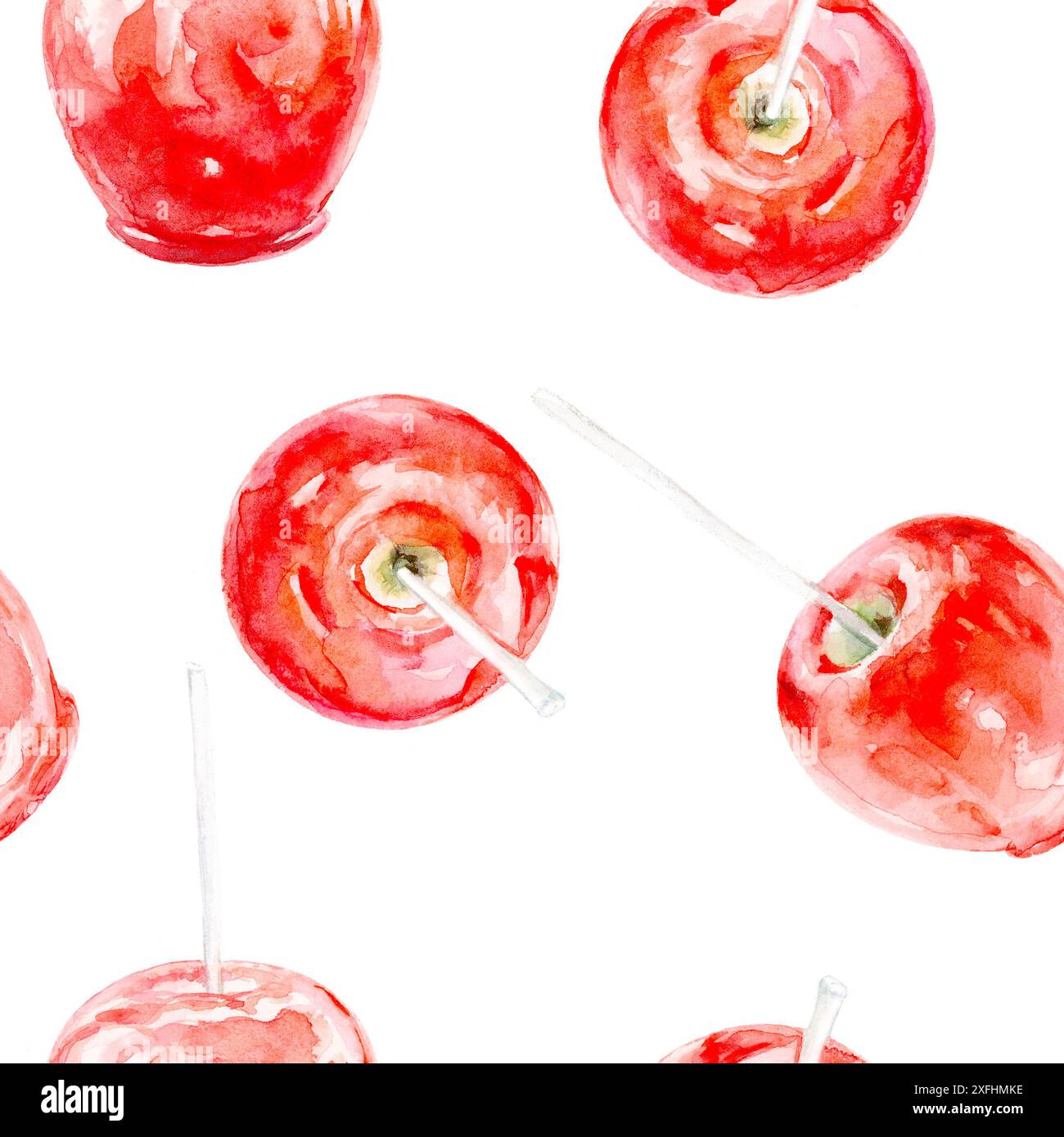 A seamless pattern of red candy apples on white, ideal for culinary or ...
