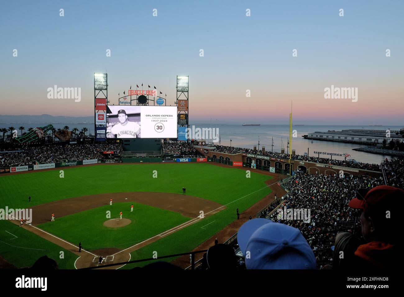 Oracle Park stadium screen in San Francisco with news of Orlando Cepeda ...