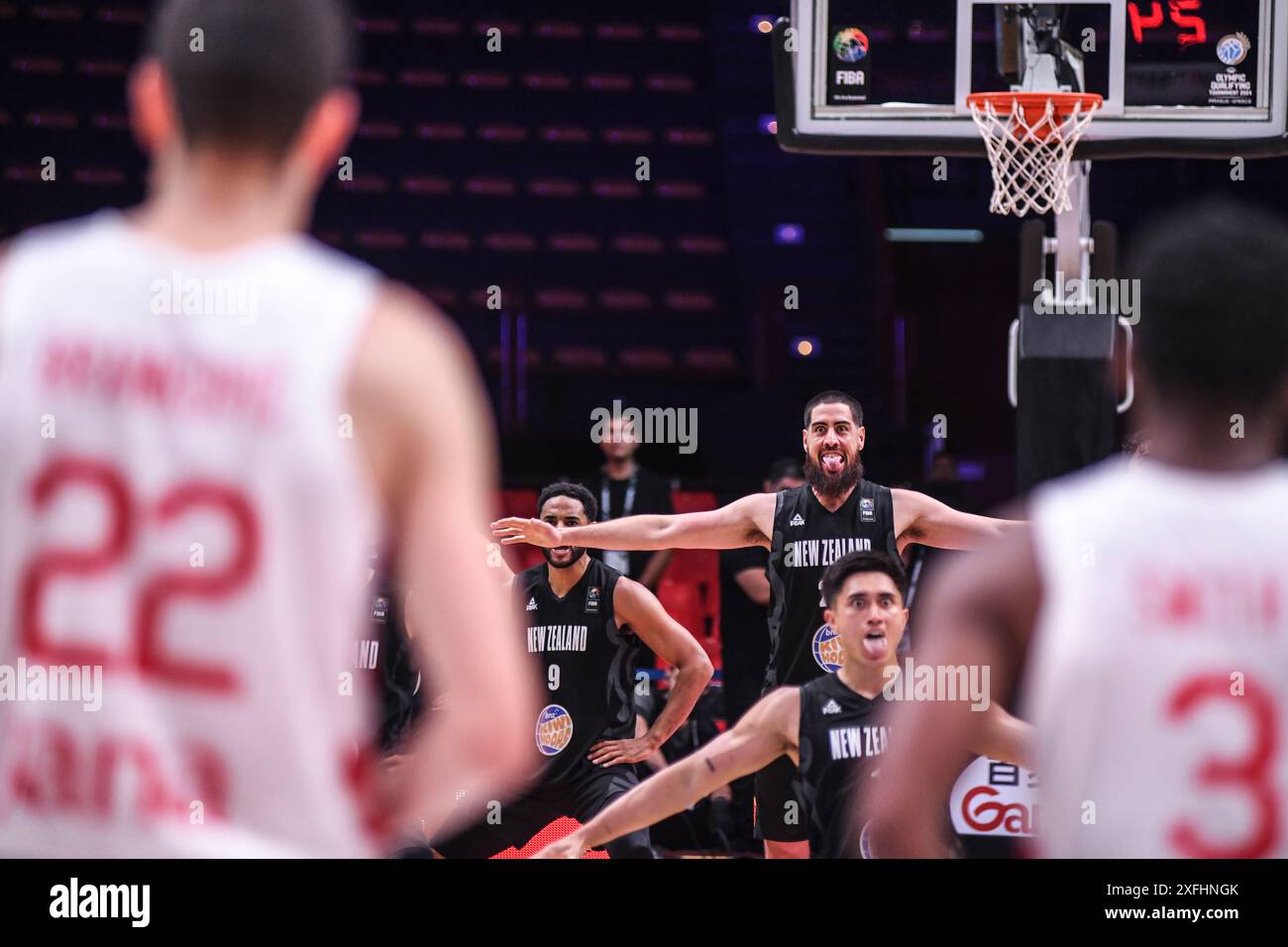 New Zealand basketball team perfoming the haka in front of Croatia ...