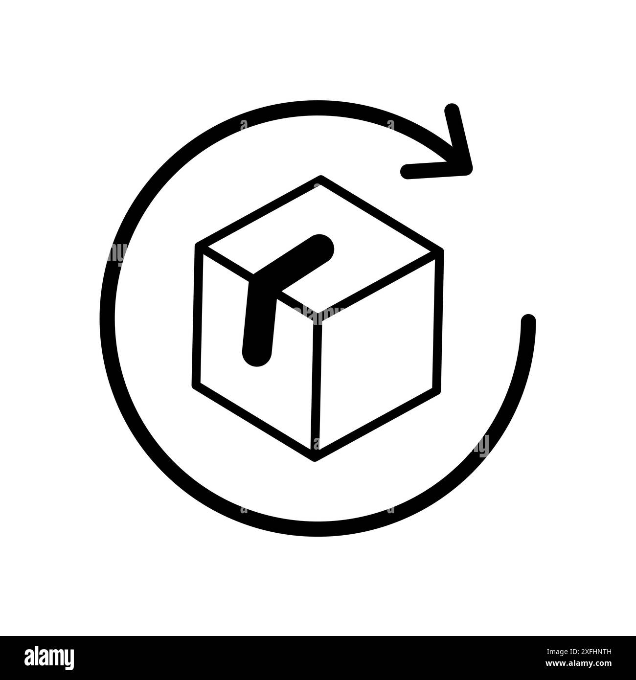 Package return icon. Black outline design. Circular arrow symbol ...