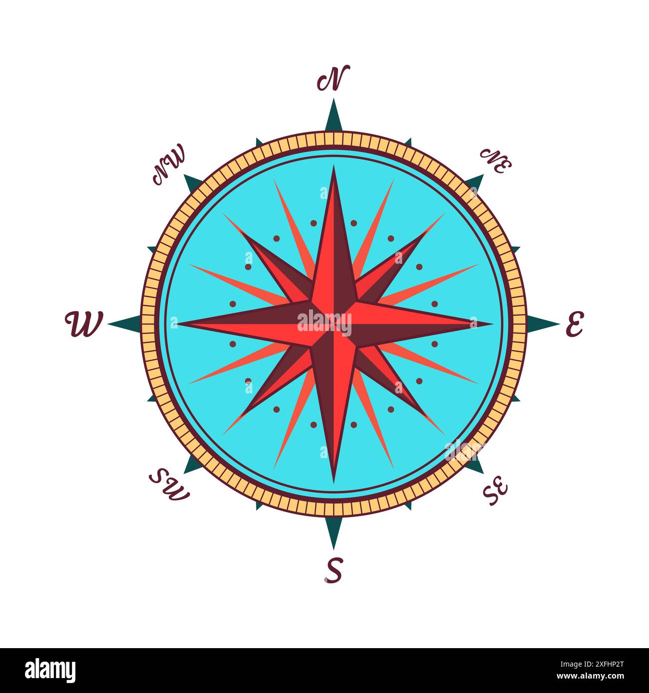 Vintage marine wind rose, nautical chart. Colorful navigational compass ...