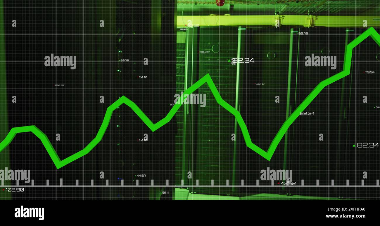 Image of graph with changing numbers over illuminated data server racks in server room Stock ...
