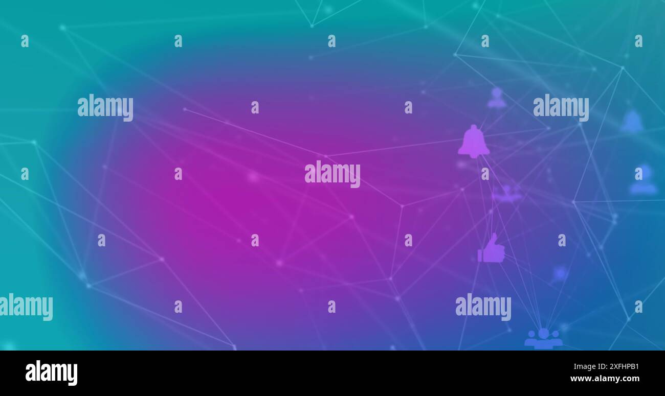 Image of connected dots and icons against gradient background Stock ...