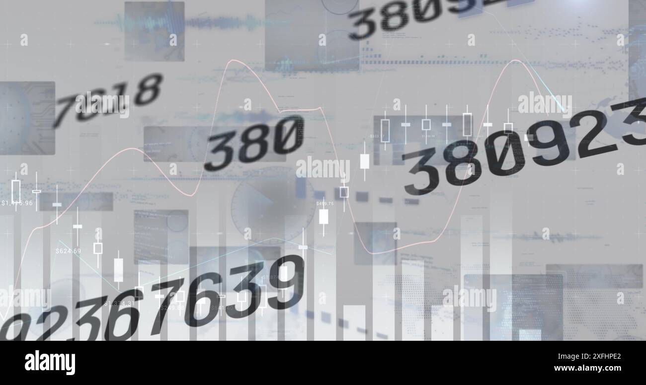 Image of financial graphs and changing numbers on grey background Stock ...