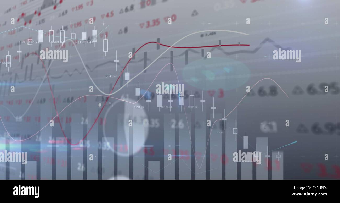 Image of financial graphs and changing numbers on grey background Stock ...