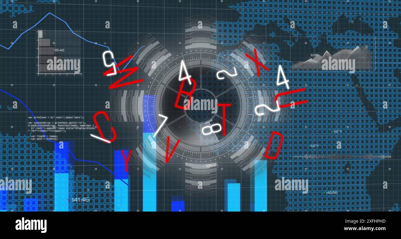 Image of scope scanning and data processing over world map Stock Photo ...