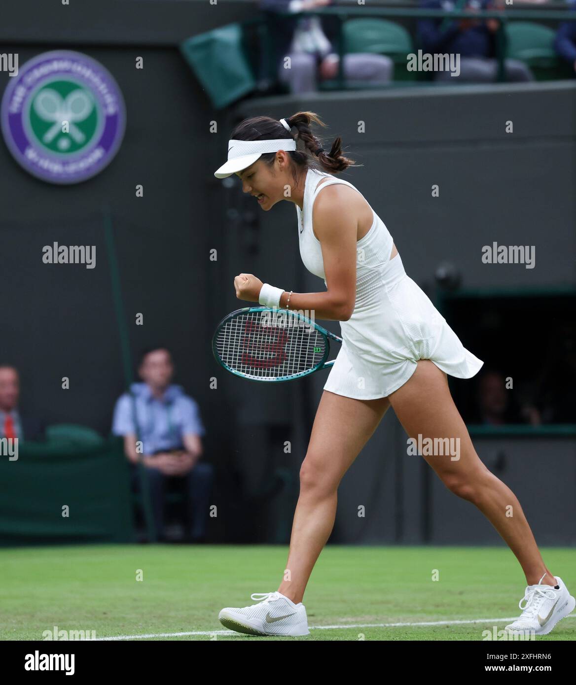 London, Britain. 3rd July, 2024. Emma Raducanu of Britain reacts during ...