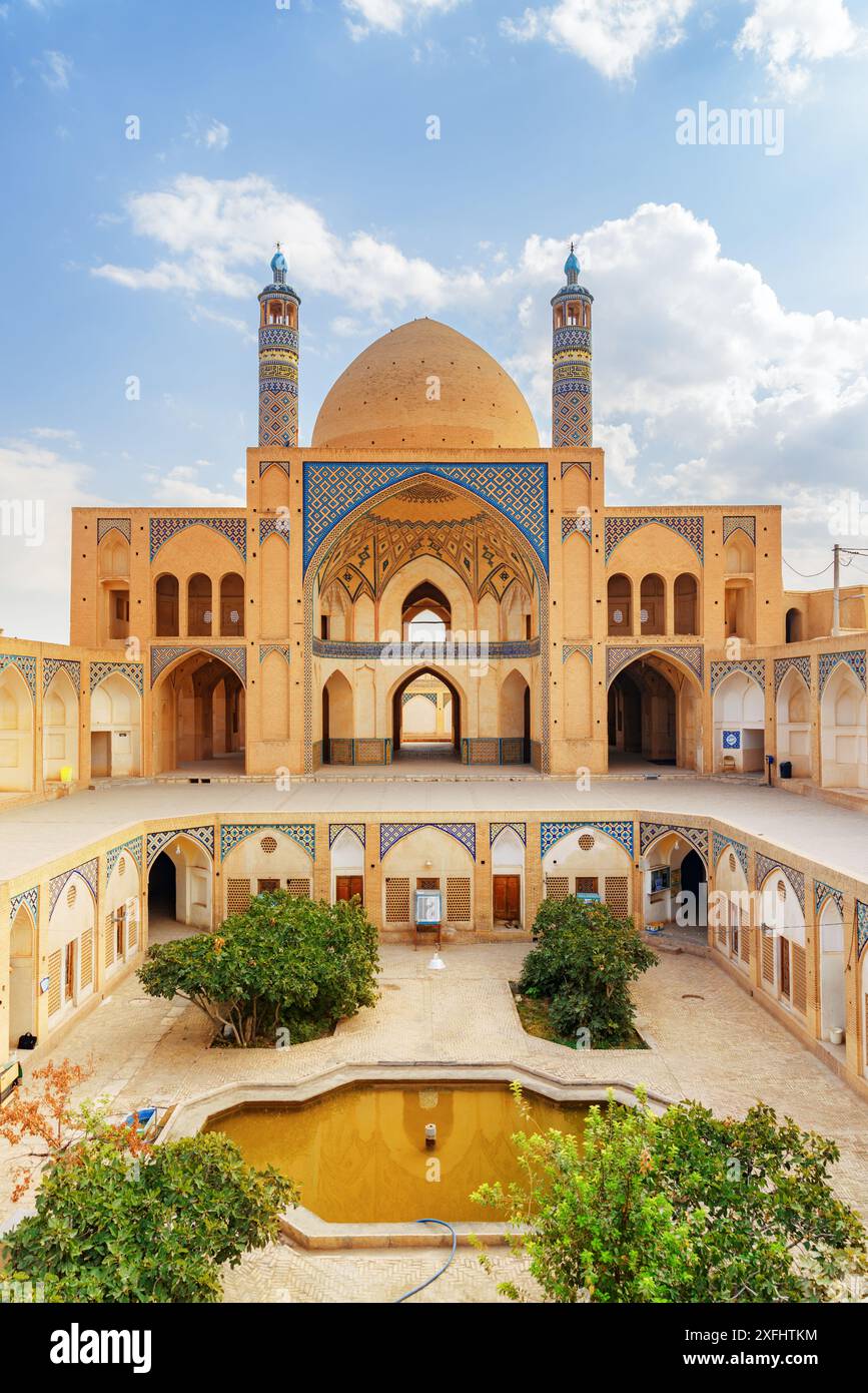 Beautiful view of Agha Bozorg Mosque on blue sky background in Kashan ...