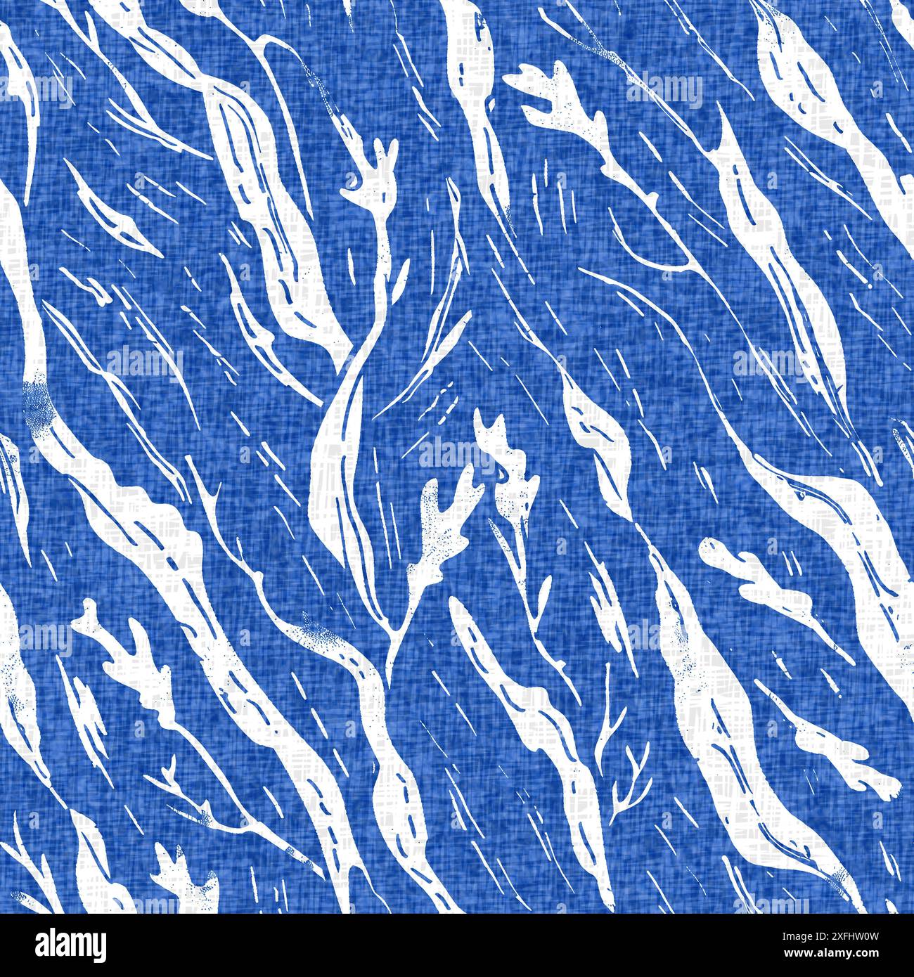 Whimsical seaweed kelp coastal electric blue beach pattern. Batik ...