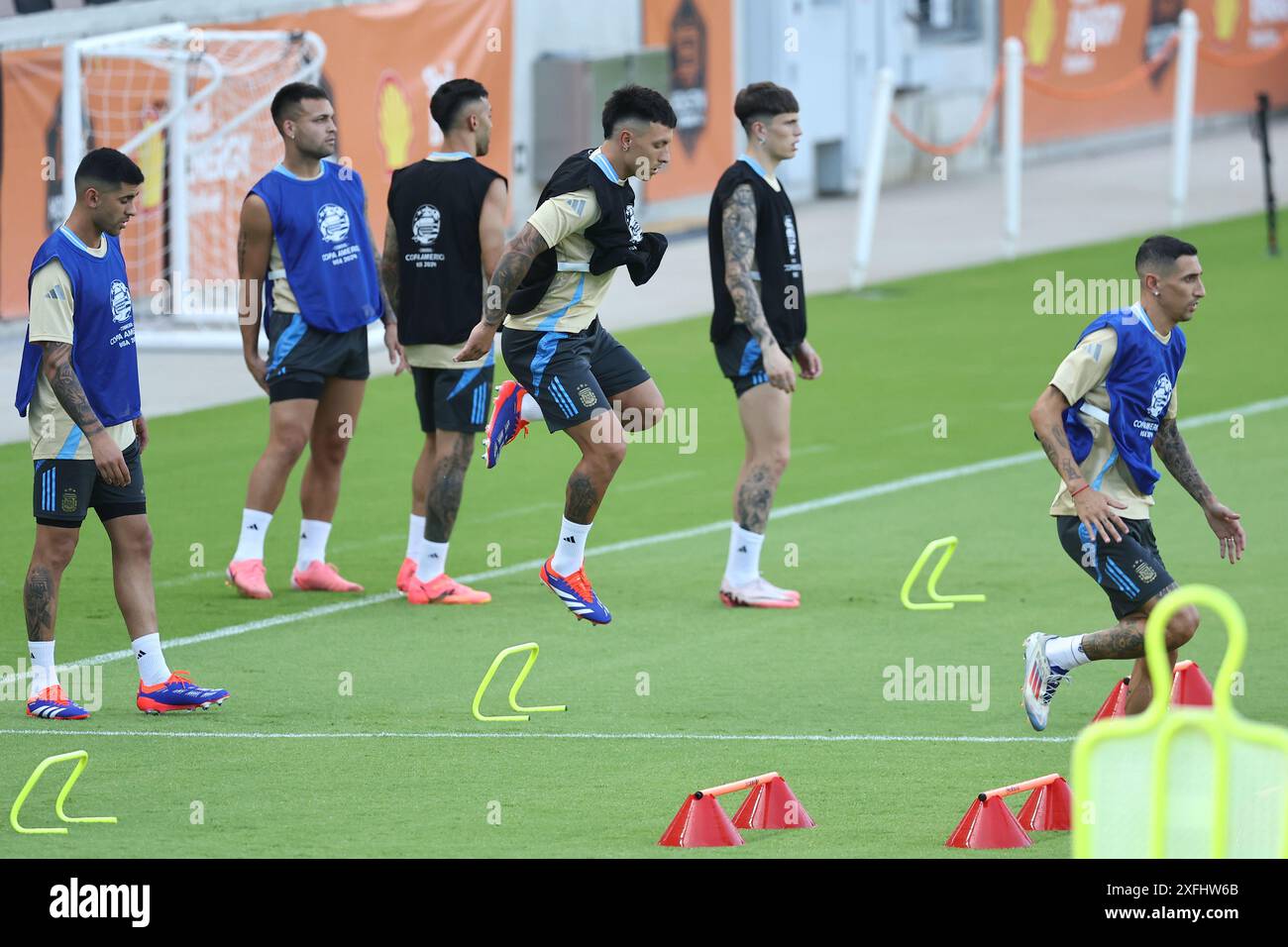 Argentina’s footballers take part in a training session ahead the match against Ecuador for the ...