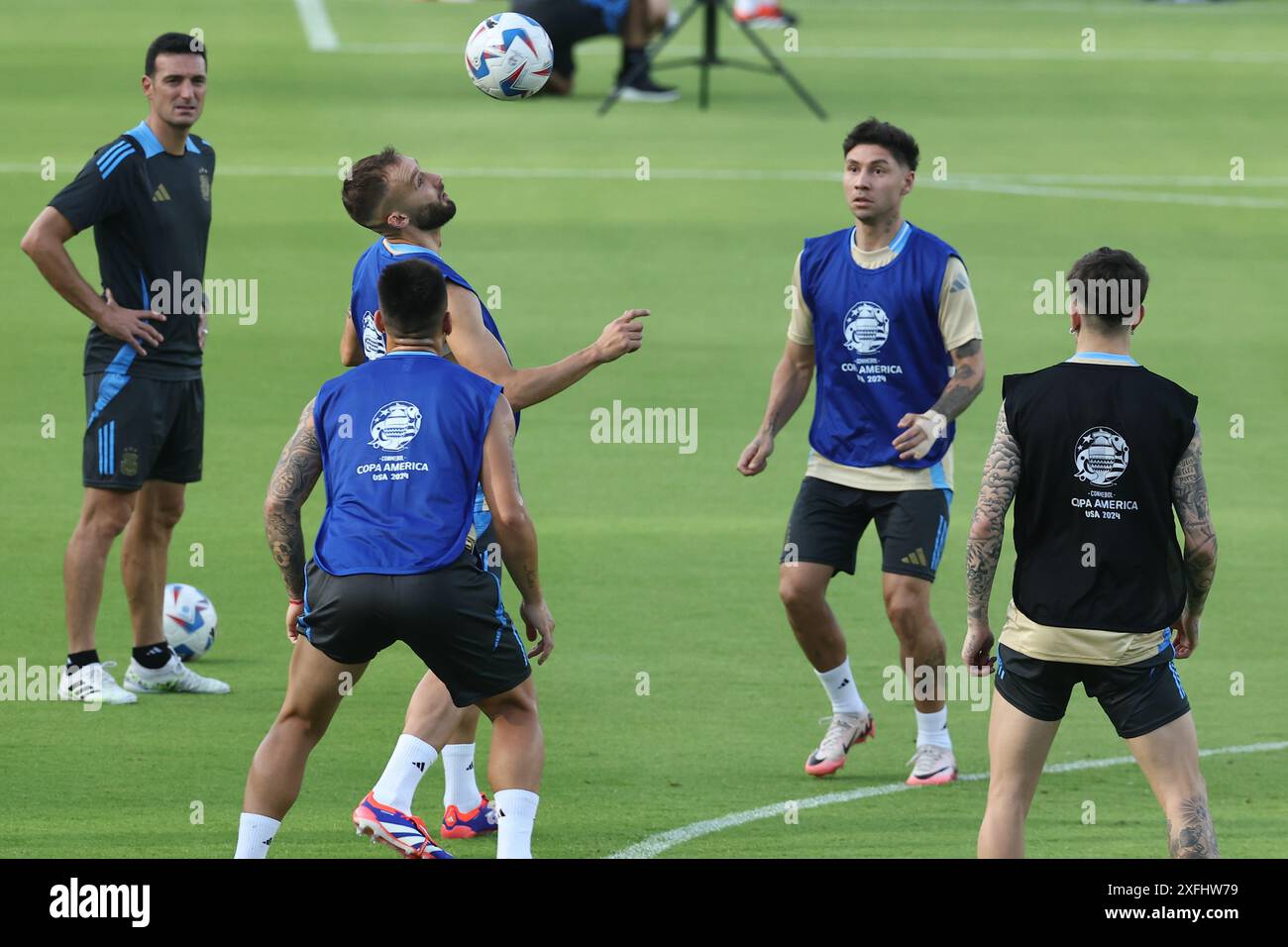 Argentina’s footballers take part in a training session ahead the match ...