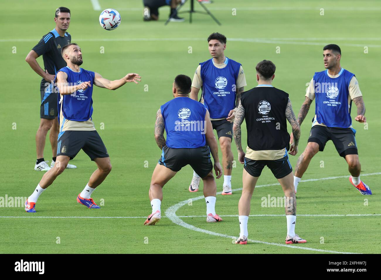 Argentina’s footballers take part in a training session ahead the match ...
