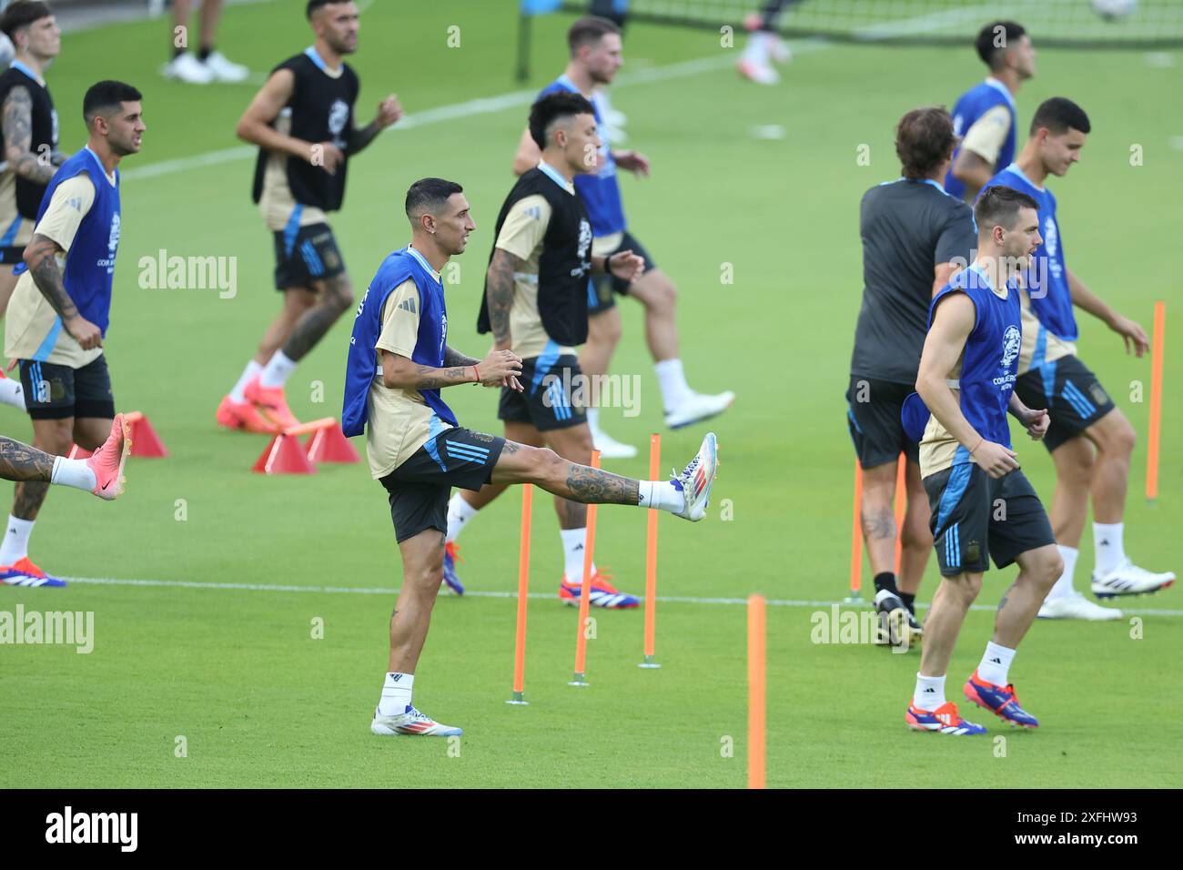 Argentina’s footballers take part in a training session ahead the match against Ecuador for the ...