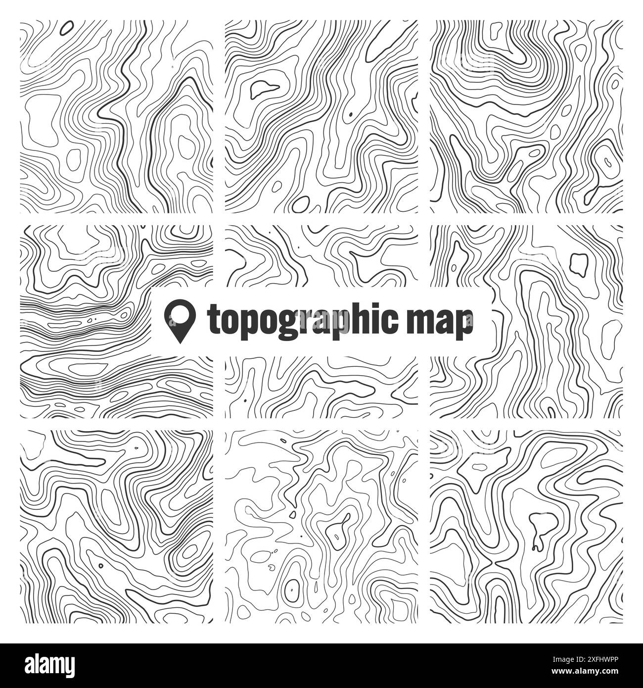 Topographic map with contour lines. Geographic terrain grid, relief ...